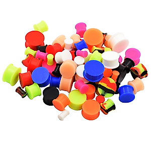 Longbeauty 36Pcs/76Pcs Colorful Soft Silicone Ear Gauges Flexible Ear Skin Tunnels Earlets Plugs Stretcher Expander Set Piercing Jewelry 2g-3/4