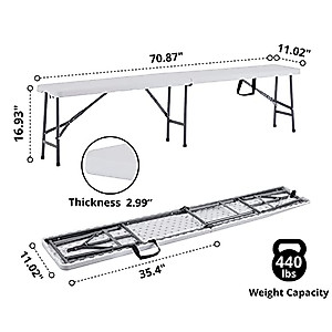 Naomi Home Resin Folding Soccer Bench, Foldable Garden Bench, Weatherproof White Bench, 6 Seat Narrow Folding Table, Outdoor Picnic Benches, 1.4 Feet Fold-Up Bench White