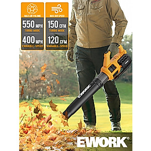 EWORK Cordless Leaf Blower 21V Electric Leaf Blower with (2) 3.0Ah Batteries and Fast Charger, Variable Speed, Turbo Mode, Battery Powered Handheld Leaf Blowers for Lawn Care and Clearance Yard Leaves