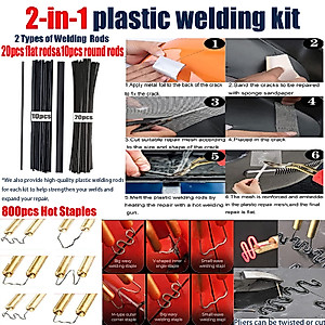 Upgraded 150W Plastic Welder Bumper Repair Kit,2-in-1 Plastic Welding Kit 800PCS Hot Staples & 30pcs Plastic Welding Rods,Hot Stapler Plastic Repair Kit for Car Bumper Kayak Crack Repairs(black)