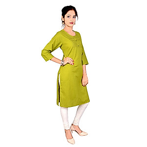 Chichi Women's Indian Plain Cotton Kurti Top, Green, Medium