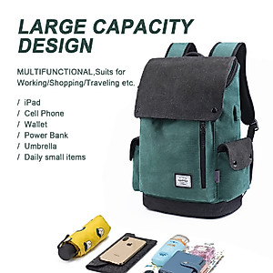 WindTook Travel Laptop Backpack for Women Canvas Daypack College School Bookbag Fit for 15 Inch Notebook, Oil Green