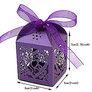 KPOSIYA 70 Pack Love Heart Laser Cut Wedding Party Favor Box Candy Bag Chocolate Gift Boxes Bridal Birthday Shower Bomboniere with Ribbons