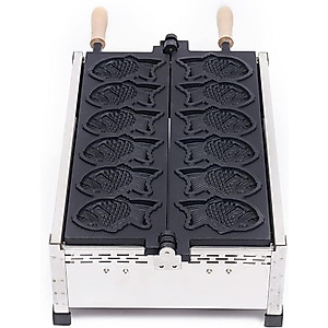 Taiyaki Making Machine, Commercial Japanese Fish Waffle Maker Baker, 6 PCS Nonstick Waffle Iron Baker Machine, Double-Sided Heating Cone Waffle Maker, Shell Baker Machine for Snack Bars