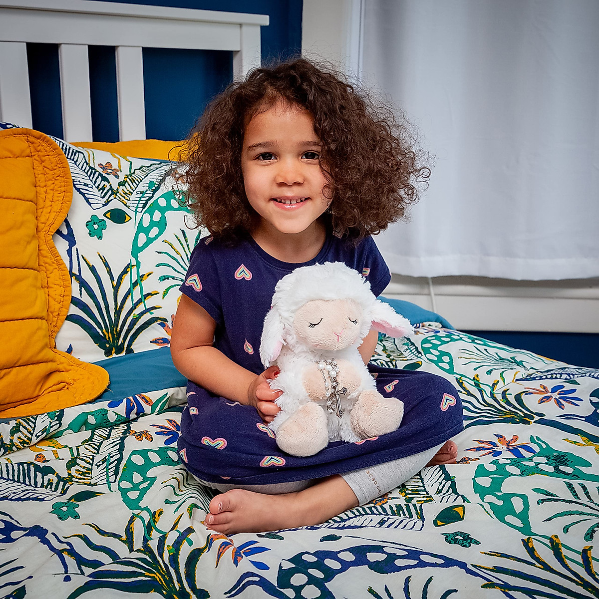 Blessed Plush Lamb 8.5 inches with Rosary Set for First Communion, Christening, Baby Rosary Baptism Gifts for Girl, Baptism Gifts for Boys Rosary for Kids