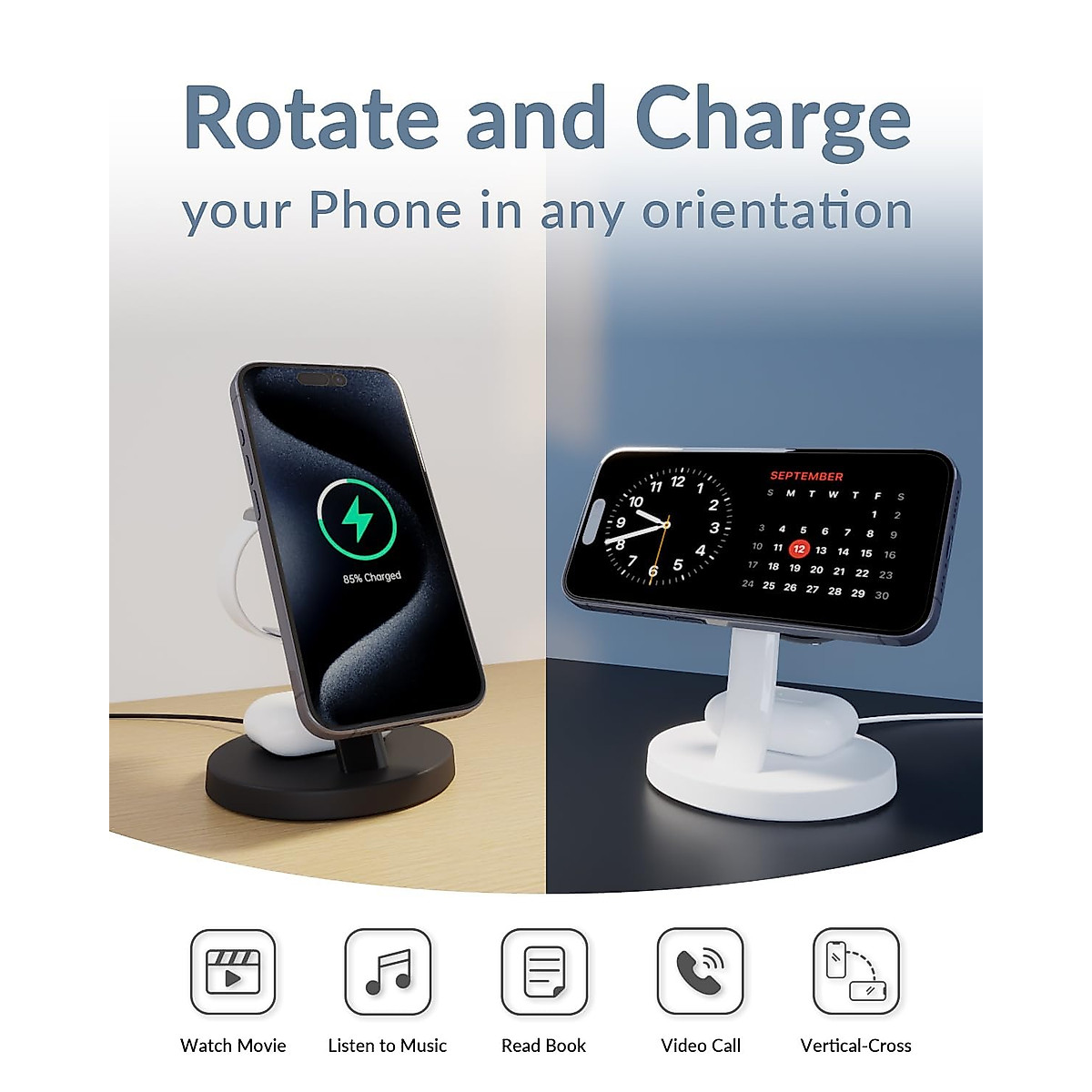 3 in 1 Wireless Charger for MagSafe, Wireless Charging Station, Compatible with iPhone 15/14/13/12, Apple Watch, AirPods Pro/3/2 (Cable and Adapter Included) Black