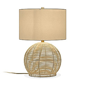Henn&Hart 21.5" Tall Rattan Table Lamp with Fabric Shade in Rattan, for Home, Living Room, Bedroom, Entertainment Room, Office, Kitchen, Dining