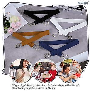 WERFORU 4 Pack Women Skinny Elastic Waist Belt Stretchy Thin Belt for Dress Jeans?Black+Brown+White+Blue, Fit Waist Size 29-34 Inches