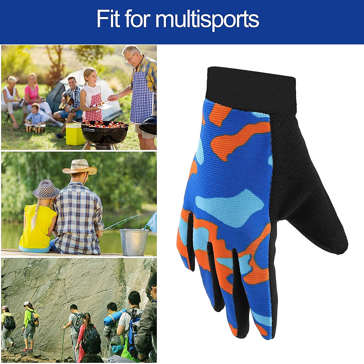 Accmor Kids Cycling Gloves, Kids Fishing Gloves, 4-10 Years Boys Girls Kids Sport Gloves, Breathable Non-Slip Full Finger Gloves for Child Cycling Climbing Riding Biking Outdoor, Blue Orange