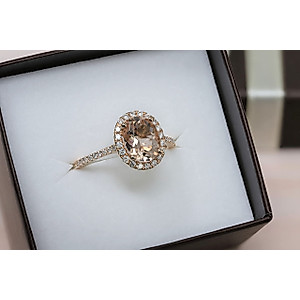 KOKAV 14K Rose Gold Oval Genuine Morganite 1-1/2 Ct with Diamonds Ring-7