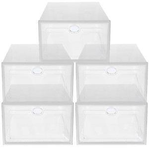 Cabilock 5pcs Shoe Storage Box Clear Plastic Stackable Shoe Organizer Space Saving Foldable Shoe Rack Sneaker Container Bin Holder Display Case