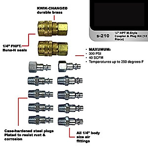 Milton (S-210) 1/4" NPT M-Style Coupler and Plug Kit, (12-Piece)