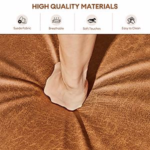 Weaxty 81.55" Sofa Couch, L Shaped Faux Leather Sectional with Chaise Suede Fabric Couch Sofas with Comfortable Cushions for Small Space Living Room Apartment, Right Chaise Brown