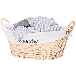 Vintiquewise Willow Laundry Hamper Basket with Liner and Side Handles