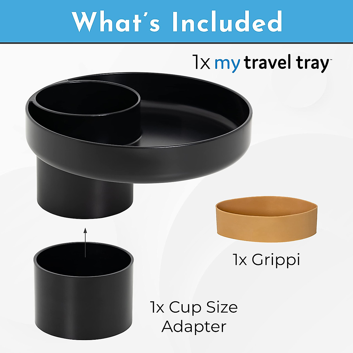 My Travel Tray/Round - USA Made. Easily Convert Your Current Cup Holder to a Tray and Cup Holder for use with Car Seats, Booster,Stroller and Anywhere You Have a Cup Holder! (Dark Black)