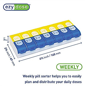 EZY DOSE Weekly (7-Day) Pill Organizer, Vitamin Case, and Medicine Box, 2 Times a Day, AM PM, Large Compartments, Easy Fill All Compartments at Once, Color May Vary (Pack of 2)