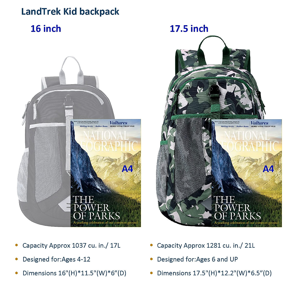 LandTrek Kids Backpack for Boys , Kindergarten Elementary Bookbags, Preschool Backpack, Ideal for School & Travel Backpacks (Camouflage, 17.5 Inch)
