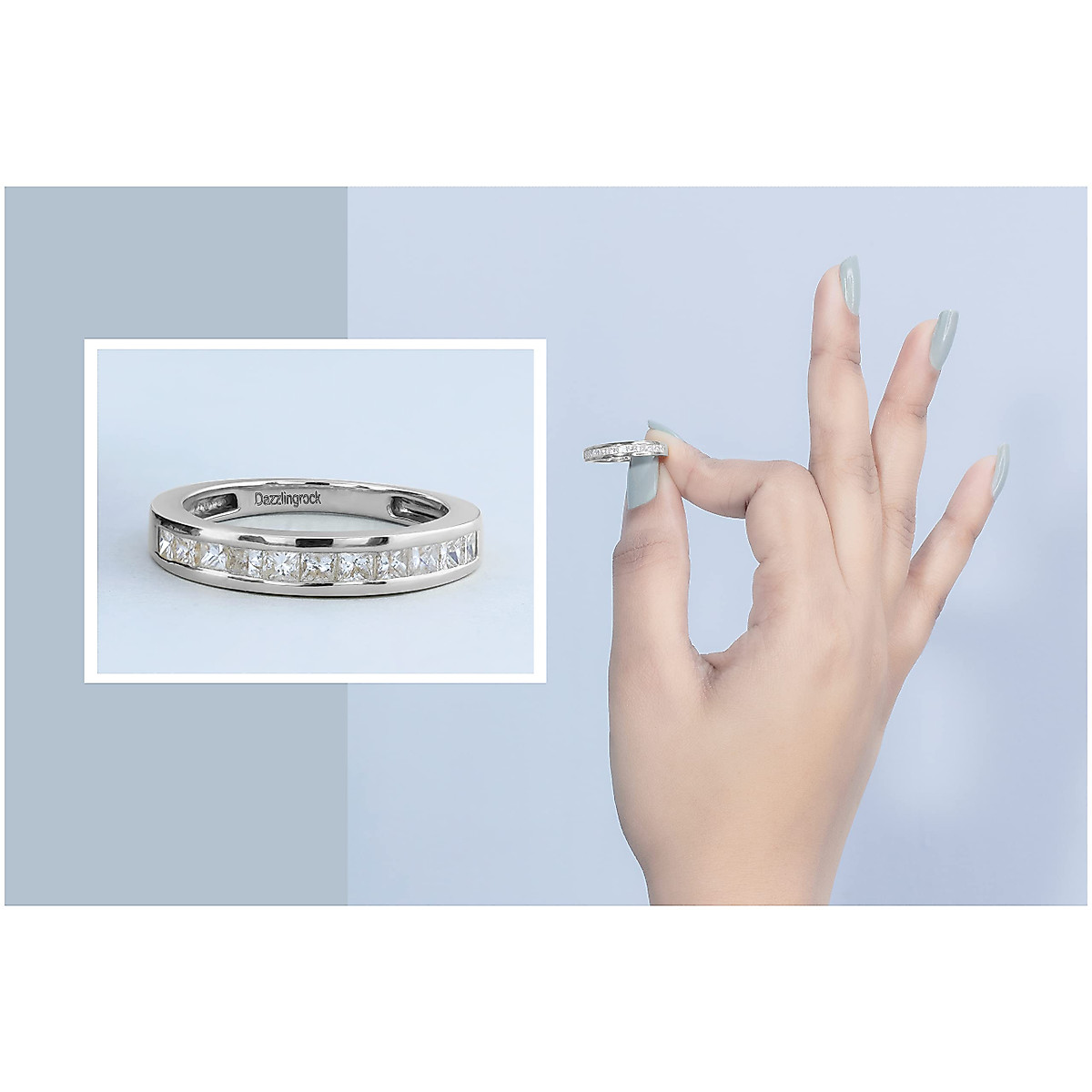 Dazzlingrock Collection 0.75 Carat (ctw) Princess White Diamond Wedding Stackable Band for Women in 14K White Gold, Size 8