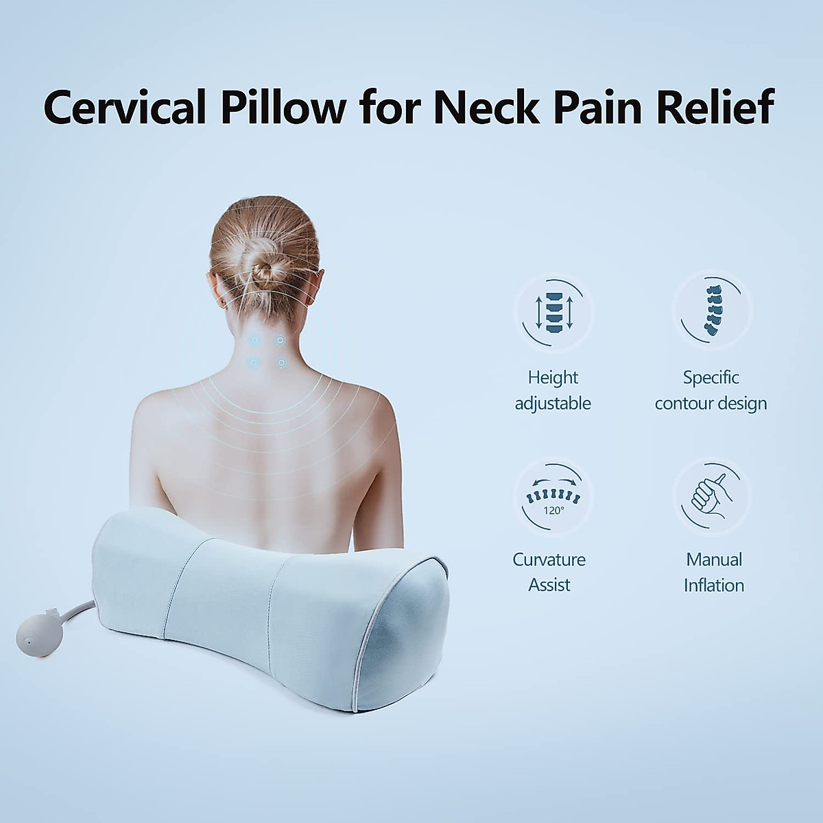 RESTCLOUD Adjustable Neck Roll Pillow, Neck Pillow for Pain Relief Sleeping, Memory Foam Cervical Pillow for Neck Pain Relief