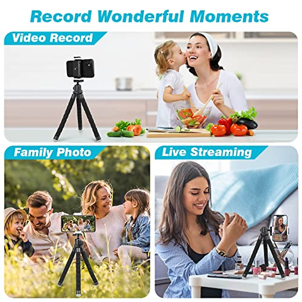 Aureday Cell Phone Tripod Stand, Flexible Travel Tripod with Remote and Mount,Small Cellphone Tripod for iPhone＆Android Phones,Cameras,Gopro,Webcam(Sponge)