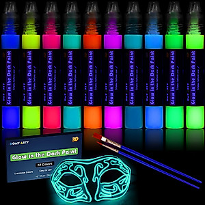 HOMY ARTY Fabric Paints, Glow in the Dark Paint -10 Colors x 30ml Long-Lasting Luminous Glow Acrylic Paint for T-Shirt, Canvas, Art Supplies, DIY Decoration
