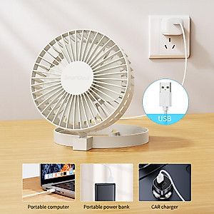 SmartDevil USB Desk Fan, 2 Speeds Small Personal Desk Fan, 90° Rotate Portable Foldable Mini Desktop Table Fan, Strong Wind, Quiet Operation, for Home Office Car Outdoor Travel (Light Gray)
