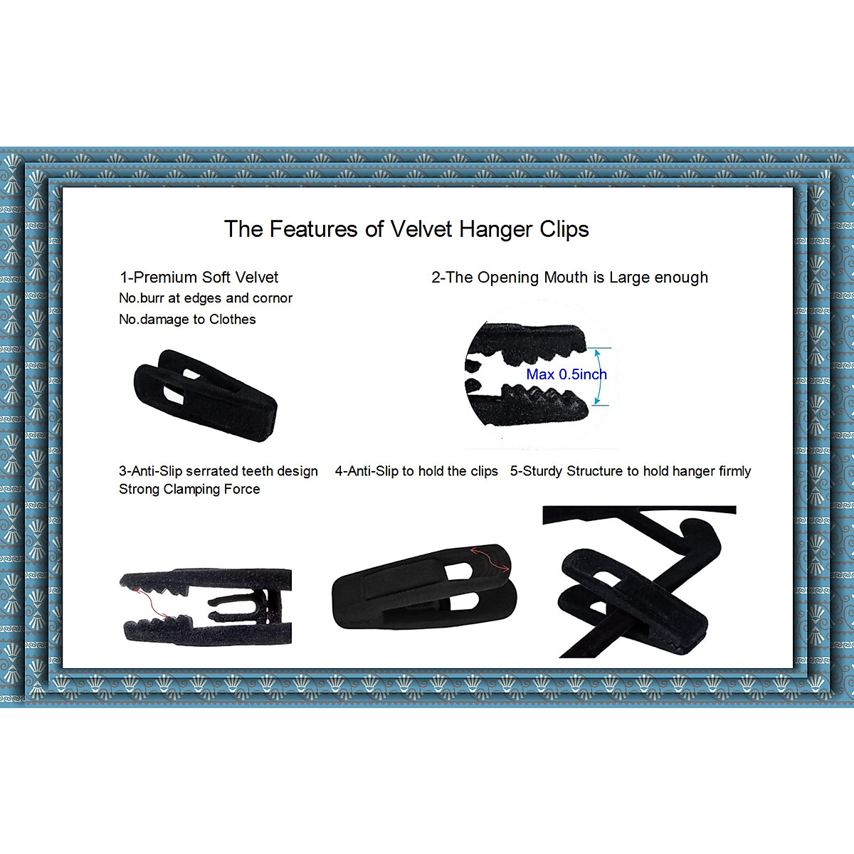 20Pcs Velvet Hangers Clips,Pants Hangers Clips, Strong Finger Flocked Clips Perfect for Use with Slim-line Clothes Velvet Hangers,Clothes Pins (Black, 20PCS)