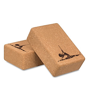 Wood Yoga Wheel Set, Cork Yoga Wheel, Cork Yoga Block 2 Pack 9"x6"x3", Yoga Wheel Bag, 4 in 1. (Yellow)