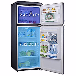 Galanz GLR10TBKEFR Retro Refrigerator with Top Freezer Frost Free, Dual Door Fridge, Adjustable Electrical Thermostat Control, 10 cu ft, Black