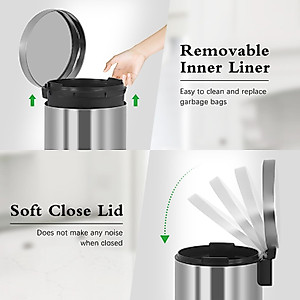 YYkokocat 2 Pack Small Trash Can 1.6 Gallon Bathroom Garbage Can with Lid Step Trash Can Waste Basket for Bathroom Dorm, 6 Liter Trashcan Small Wastebasket, Brushed Stainless Steel, 2PCS