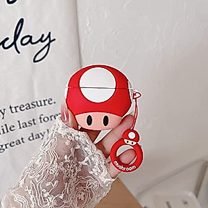 Case for AirPods 1/2,Cute Cartoon 3D Anime Soft Silicone Protective Cover with Keychain Suitable for with Girls Boys AirPod 2/1 Shockproof Charging Case,Protective Silicone(Mushroom)