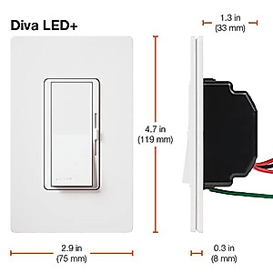 Lutron Diva LED+ Dimmer Switch for Dimmable LED and Incandescent Bulbs with 1-Gang Wallplate, 150W/Single-Pole or 3-Way, Biscuit