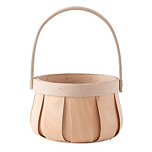 Small Round Natural Woodchip Wooden Decorative Storage Basket with Handle