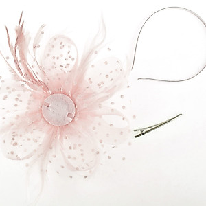 DRESHOW Fascinators Hat Flower Mesh Ribbons Feathers on a Headband and a Clip Tea Party Headwear for Girls and Women