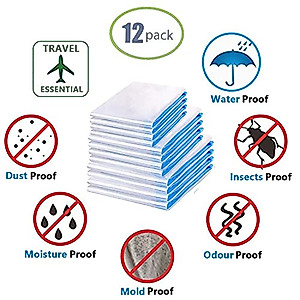 Merisiga 12 Pack Travel Space Saver Compression Bags for Travel, Camping and Storage, (Jumbo×4, Large×4, Small×4) Roll Up Reusable Travel Space Saver Vacuum Storage Bags, No Vacuum or Pump Needed
