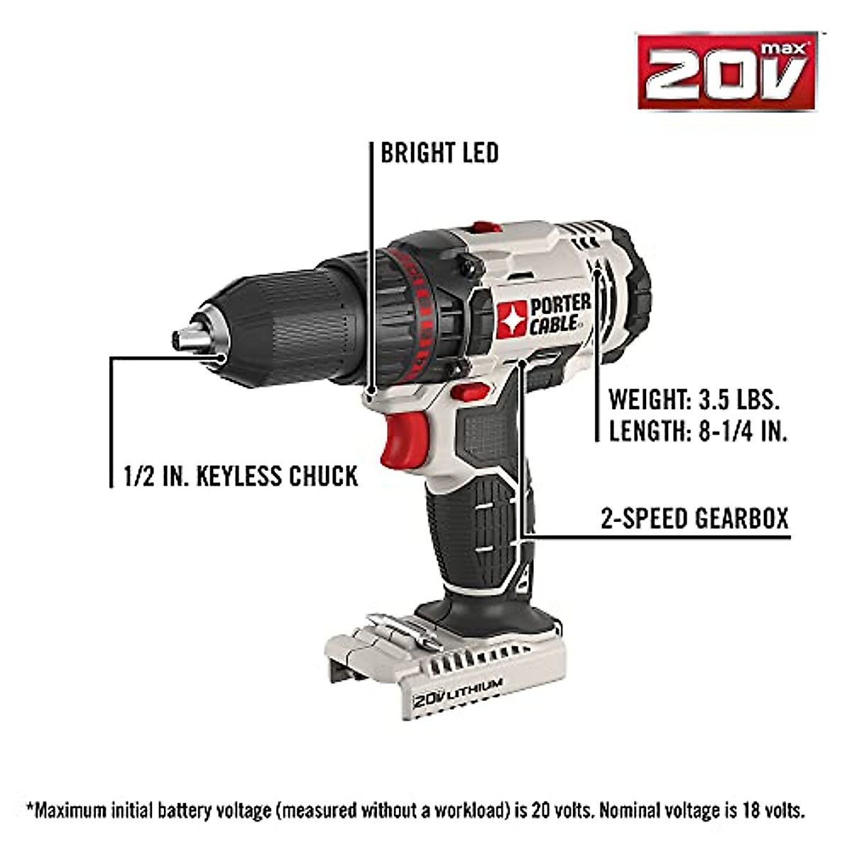 PORTER-CABLE 20V MAX* Cordless Drill Combo Kit, 4-Tool (PCCK615L4) , Grey