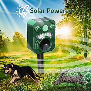 Ultrasonic Animal Repellent Solar Deer Deterrent Squirrel Repeller Outdoor Repel Raccoon Fox Rabbit Dog Cat with Motion Sensor and Flashing Light Waterproof 2 Pack