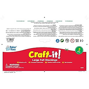 Baker Ross - EX5973 Large Felt Christmas Stockings ⁠— Creative Arts and Crafts for Kids to Decorate, Embellish and Personalise (Pack of 3)