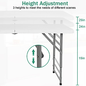 Folding Table, 4 FT Heavy Duty Plastic Foldable Table with Carrying Handle, Adjustable Height Portable Party Tables for Garden Party Picnic Camping BBQ Dining Kitchen Wedding Market Events