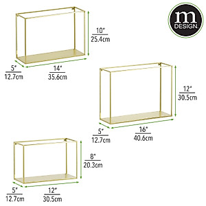 mDesign Floating Wall Mounted Frames, Decorative Steel Metal Geometric Rectangle Display for Photos, Plants, Nesting Cube Shadow Shelf Box for Living Room, Bedroom, Bathroom, Set of 3, Soft Brass