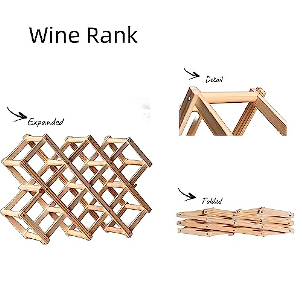 VGWHY Wine Rack, Wooden Wine Rack for 10 Bottle, Free Standing Wine Storage Racks Foldable for Kitchen, Party, Home Kitchen Bar Cabinets (Natural)