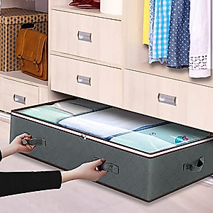 8 Pack 90L Clothes Storage & 6 Pack Underbed Storage Bags, Clothes Storage Bins Foldable Closet Organizers with Durable Handles with Clear Window for Clothes Pillow Blankets Bedding