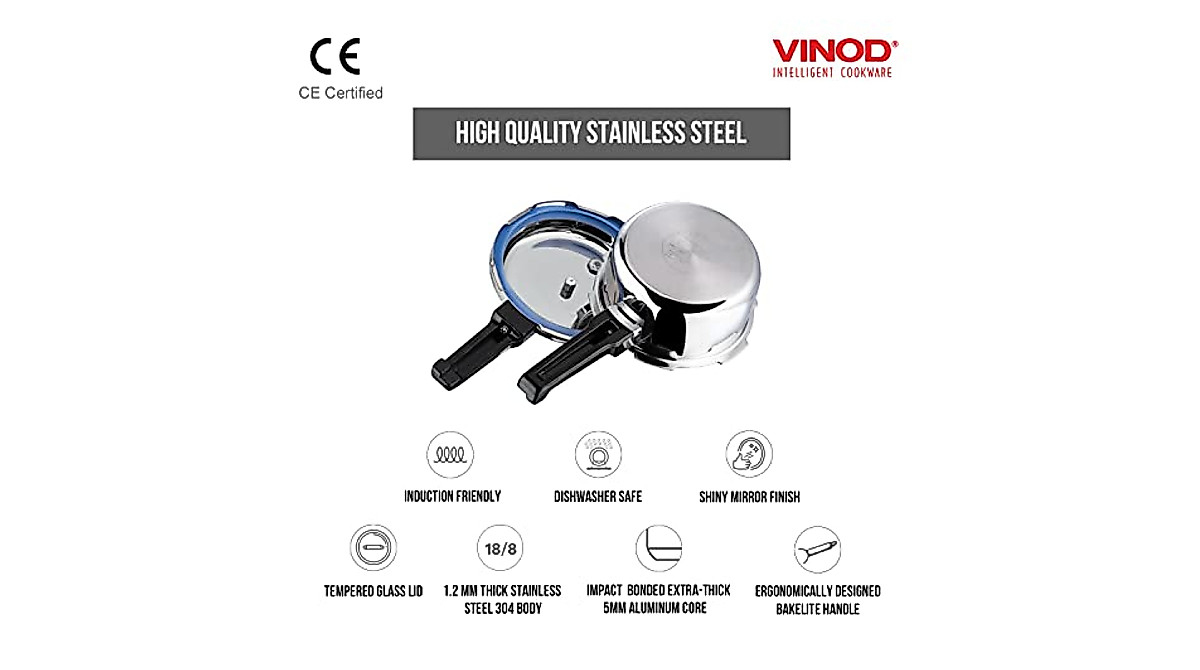 Vinod Stainless Steel Pressure Cooker 3L – Induction & Safe Cooking