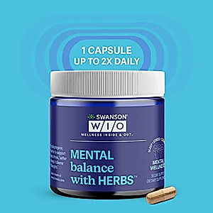 Swanson WIO™ Mental Balance with Herbs™ for Stress Support, Better Sleep, Ayurvedic, Focus, More Energy, Adaptogen, Ashwagandha, Ginseng, Mental Wellness, 30 Capsules (30-Day Supply)