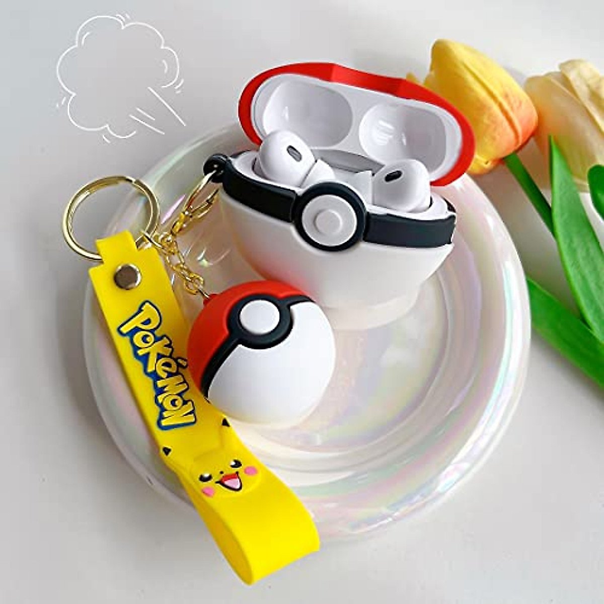 Cute Airpod Pro 2 Case, Funny 3D Cartoon Key Chain Case, Soft PVC Full Protection Shockproof Charging Case Cover Compatible with for 2019 Airpod Pro, 2022 Airpod Pro 2. (Pro 2 Pendant Ball)