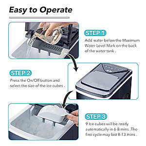 HBN Ice Maker - Portable Countertop Ice Maker Machine with Self Cleaning, 26 lbs ice in 24 Hours, 9 Cubes Ready in 6 Mins with Ice Scoop and Basket for Home/Kitchen/Office/Bar/Restaurant