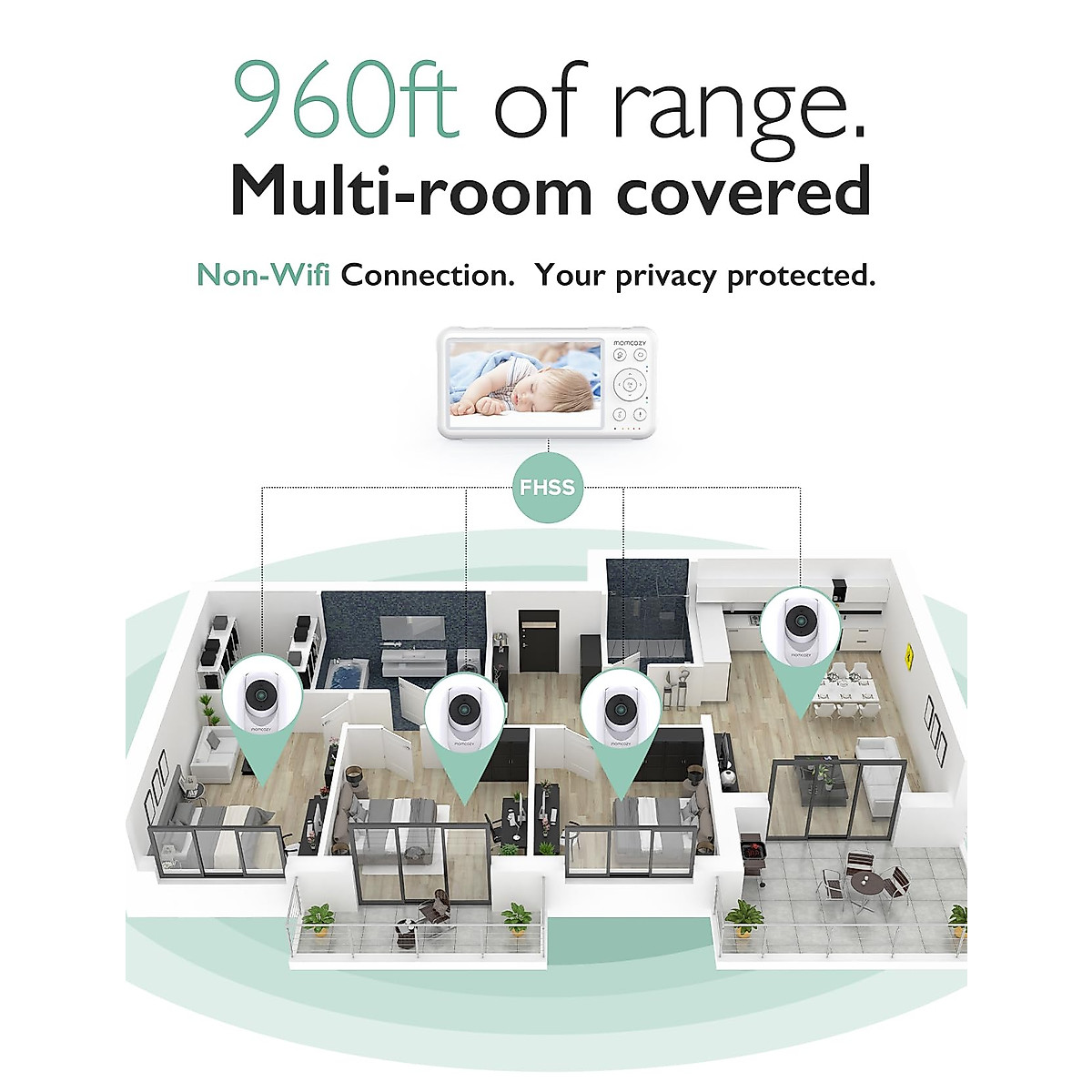 Momcozy Video Baby Monitor, 1080P 5" HD Baby Monitor with Camera and Audio, Infrared Night Vision, 5000mAh Battery, 2-Way Audio, Temperature Sensor, Lullabies and 960ft Range, Ideal for New Moms