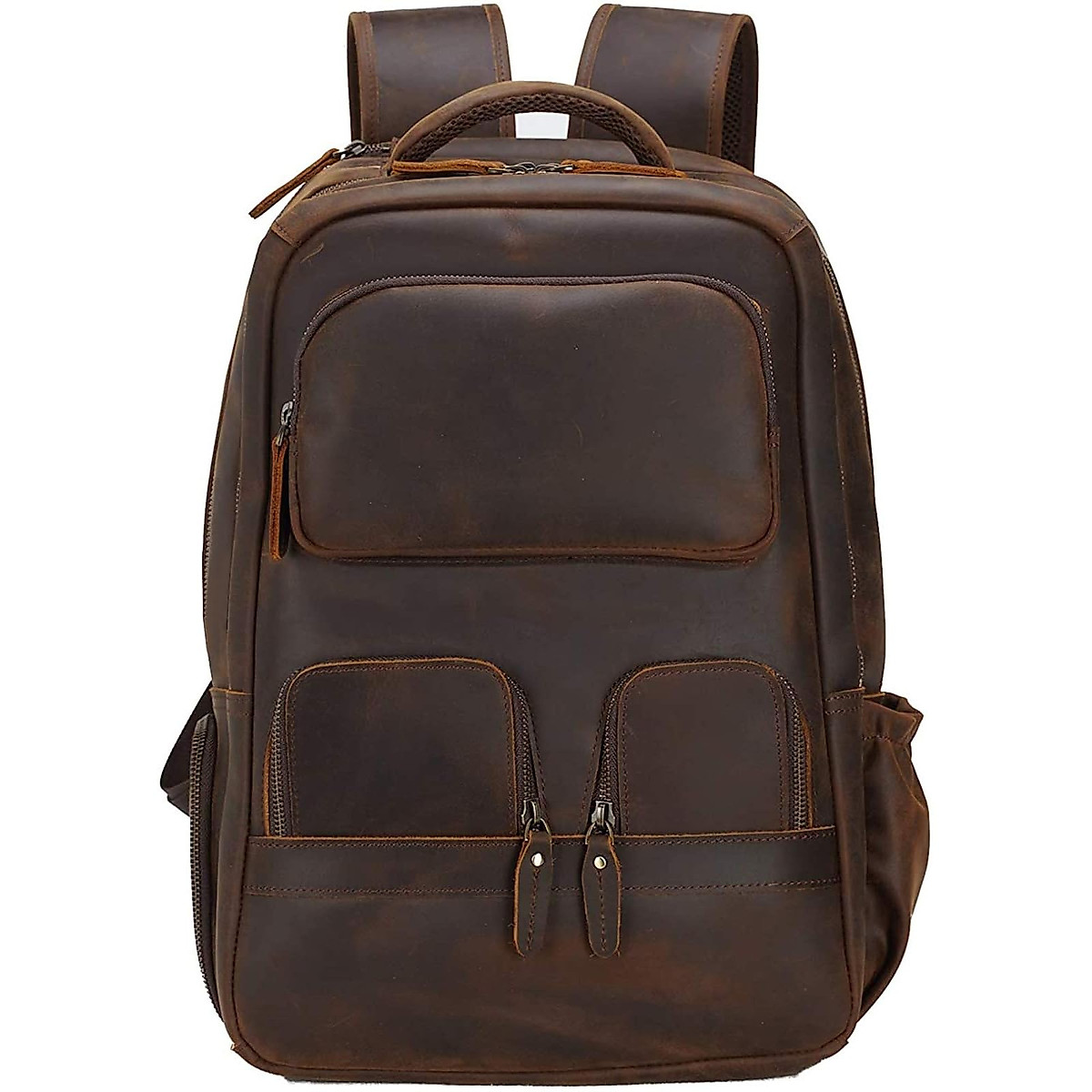 Masa Kawa Full Grain Leather 15.6” Laptop Backpack for Men Vintage Large Travel Rucksack Bag School Bookbag Daypack