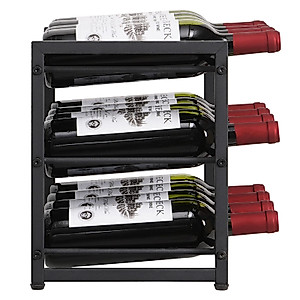 Honiter 12 Bottle Wine Rack Countertop, Storage Wine Rack Freestanding Floor, Display Storage Wine Rack, Industrial Metal Wine Shelf Organizer for Cabinet Tabletop Bar Cellar, Black