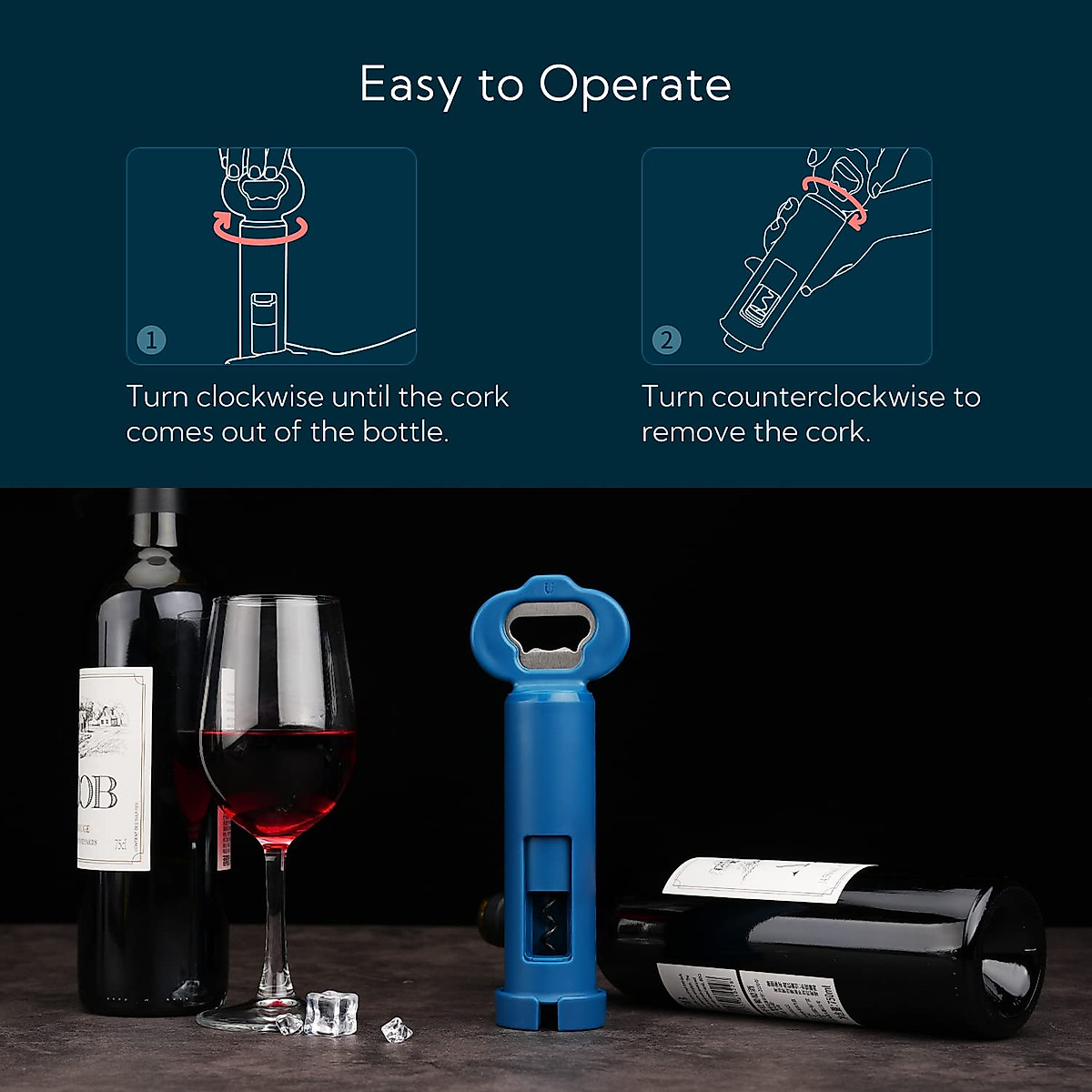 KITCHENDAO 3 in 1 Wine Bottle Opener Corkscrew with Foil Cutter, Built-in Beer Bottle Opener with Magnetic Cap Catcher, Multifunctional Corkscrews for Wine Bottles,Works Easily Like Electric Opener